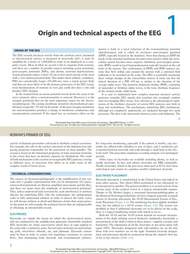 Origin and Technical Aspects of The EEG | PDF | Excitatory Postsynaptic ...