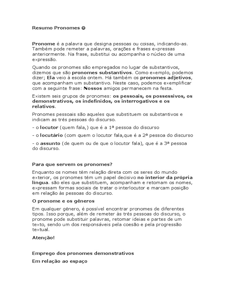Resumo Pronomes | PDF