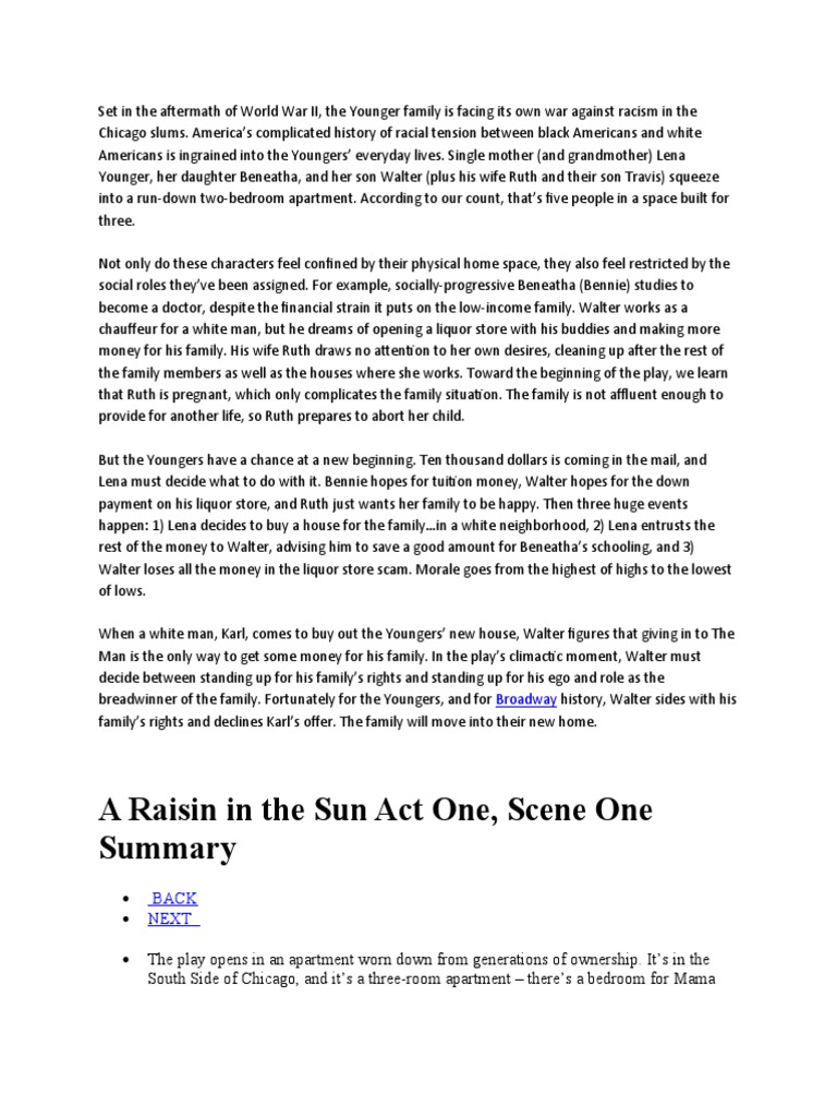 A Raisin in The Sun Act One, Scene One: Back Next | PDF