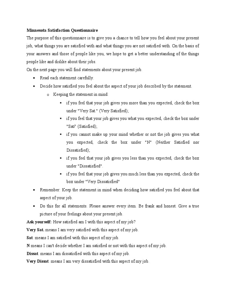 Minnesota Satisfaction Questionnaire | PDF | Psychological Concepts ...