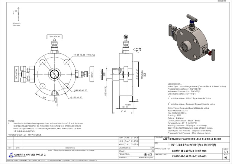 Monoflange Double Block & Bleed Valve | PDF | Valve | Plumbing