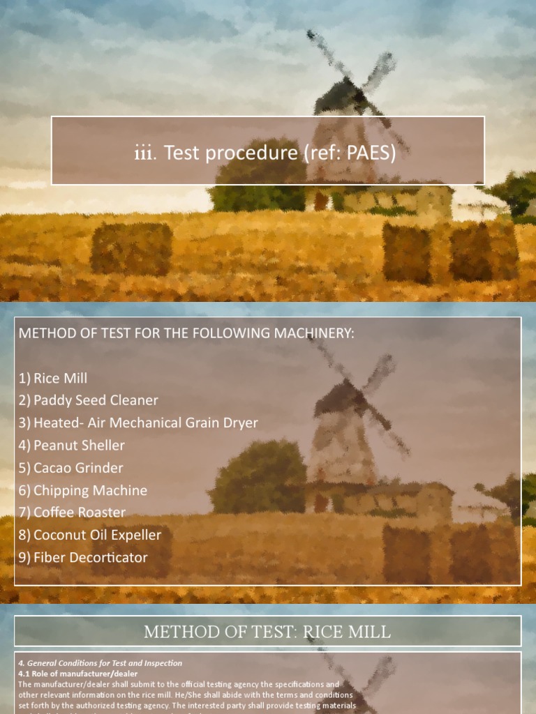 Rice Mill Testing Procedure Guide | PDF | Clothes Dryer | Calibration