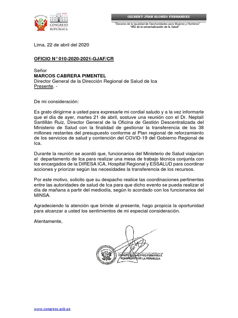 Oficio 010-2020 DIRESA | PDF