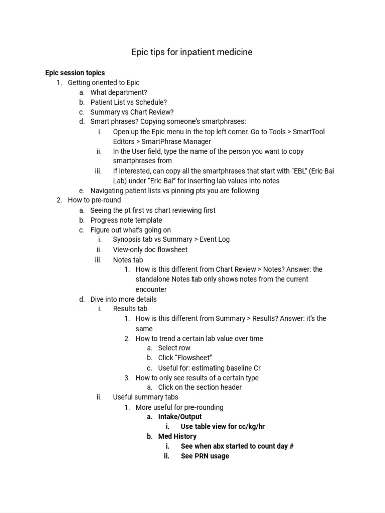 IM Inpatient Epic Introduction | PDF