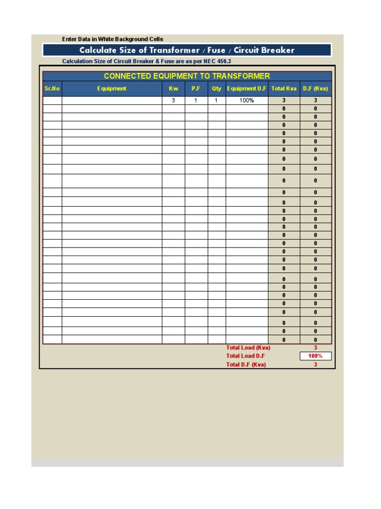 Transformer Breaker Size Calculation Guide | PDF | Transformer | Fuse ...