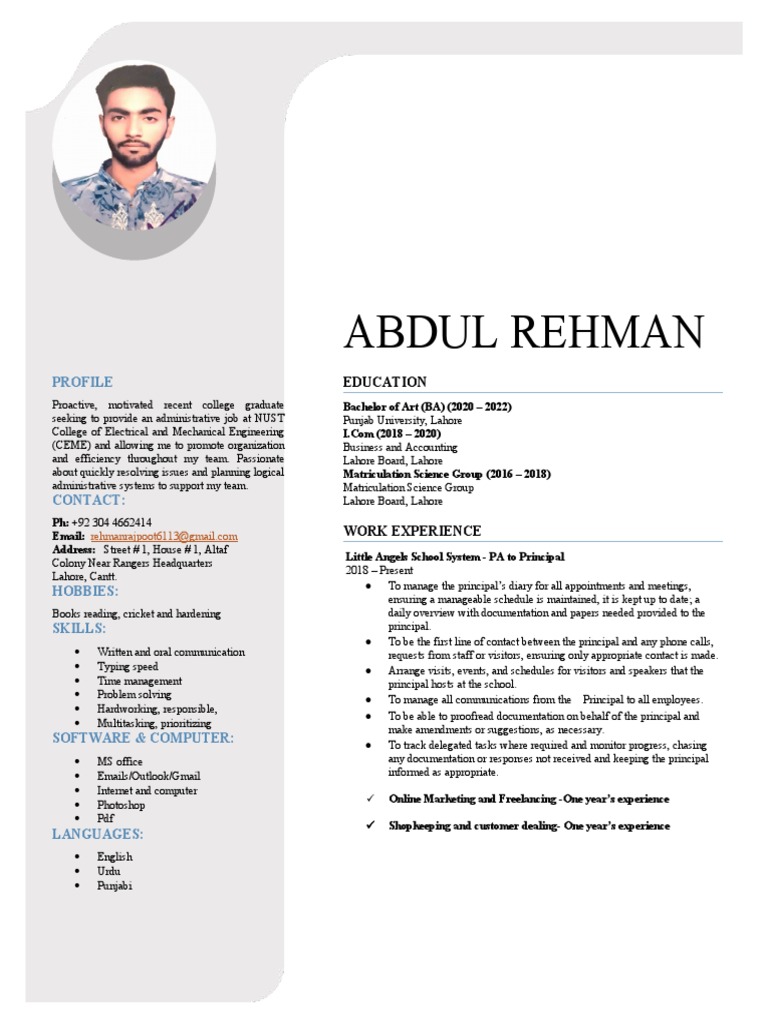 Abdul Rehman CV | PDF | Computing | Communication