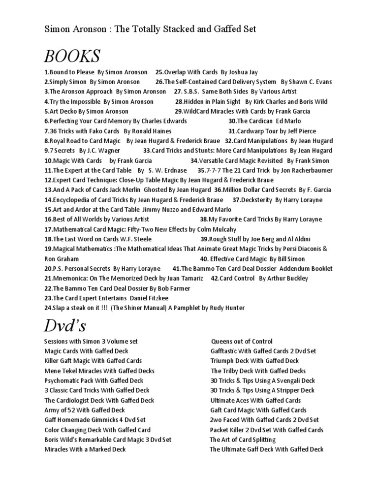 Box #2 Simon Aronson The Totally Stacked and Gaffed Set No Frills ...