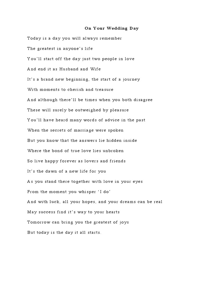 On Your Wedding Day Poem | PDF