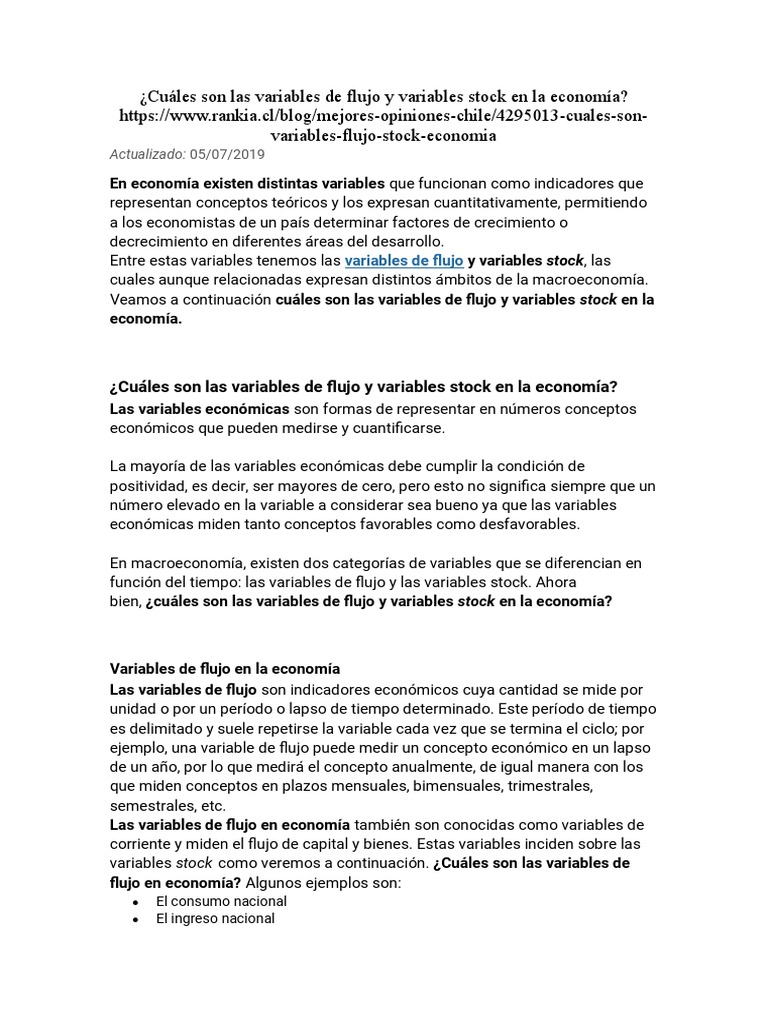 Cuáles Son Las Variables de Flujo y Variables Stock en La Economía ...