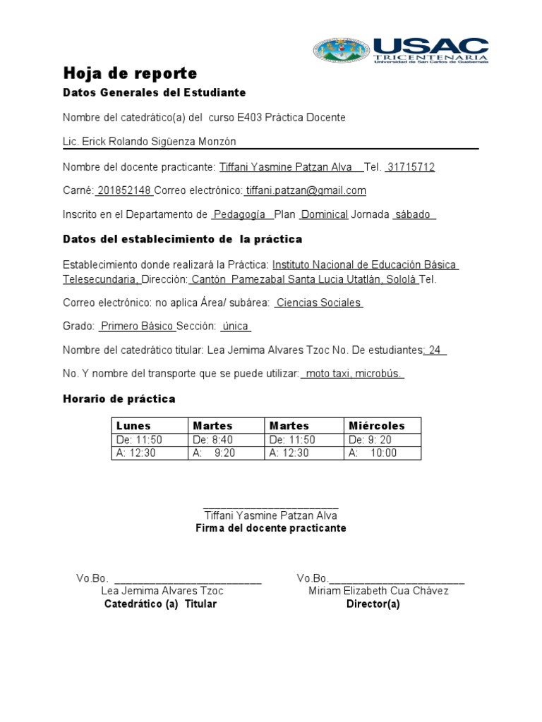 Hoja de Reporte | PDF