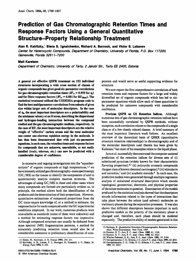 Retention TImes | Download Free PDF | Chemical Bond | Gas Chromatography