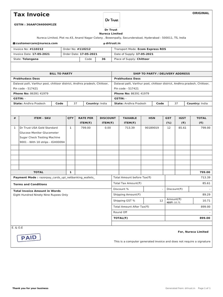 Invoice Original 110212 | PDF | Taxation | Economies
