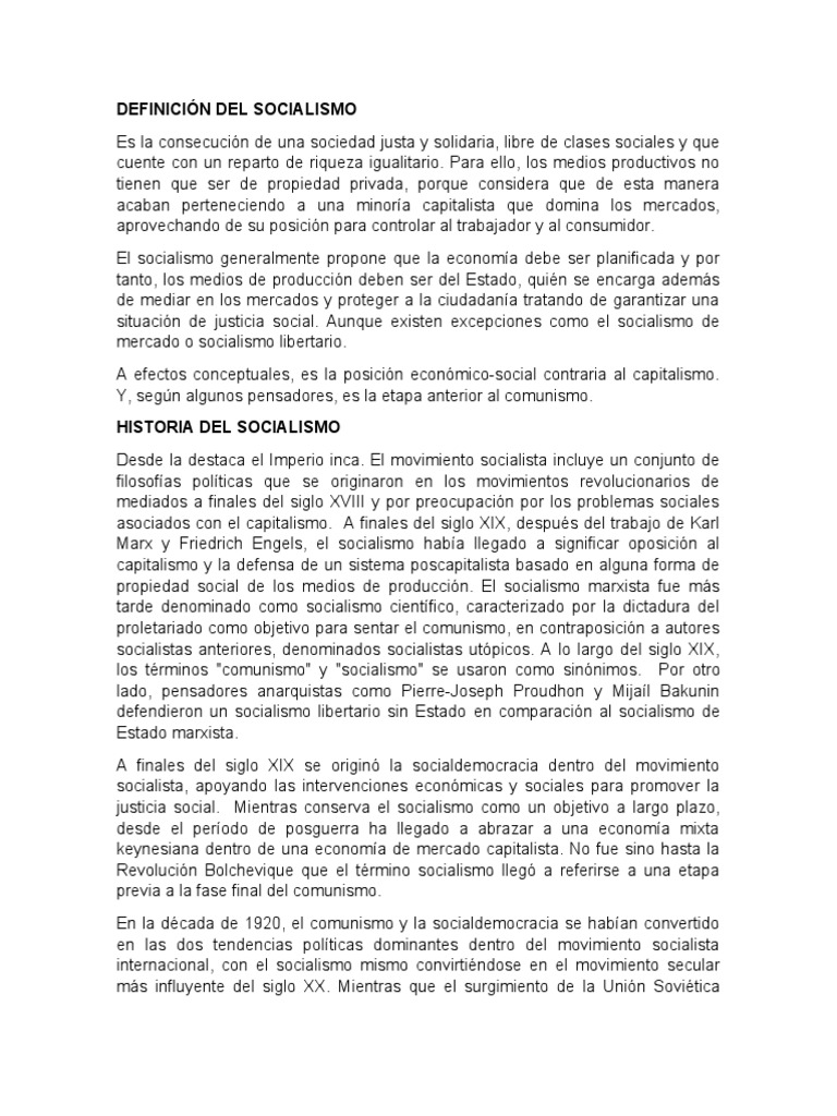 Definición Del Socialismo | PDF | Socialismo | Comunismo