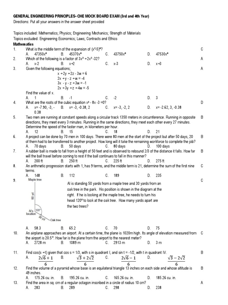 General Engineering Principles-Che Mock Board Exam (3Rd and 4Th Year ...