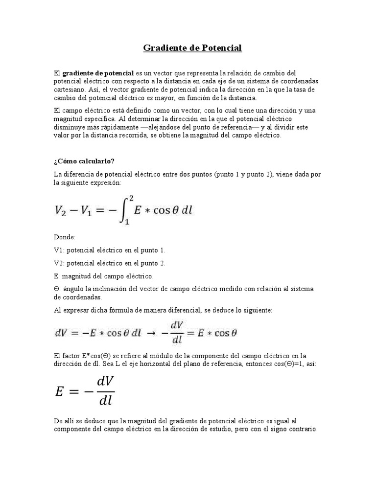 El gradiente de potencial: un vector que representa la variación ...