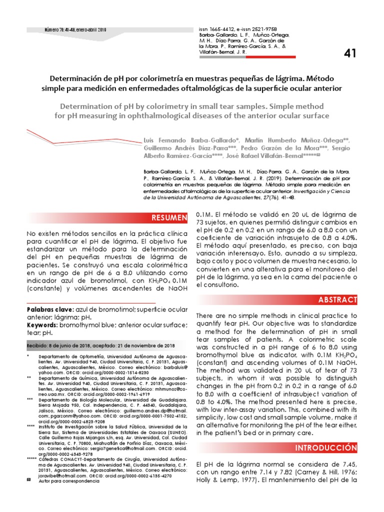 Determination of PH by Colorimetry in Small Tear Samples. Simple Method ...