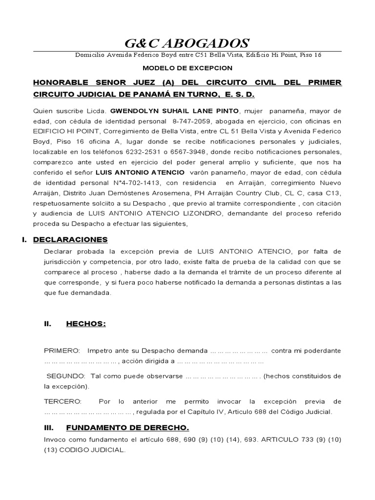 Modelo de Excepcion | PDF | Demanda judicial | Gobierno