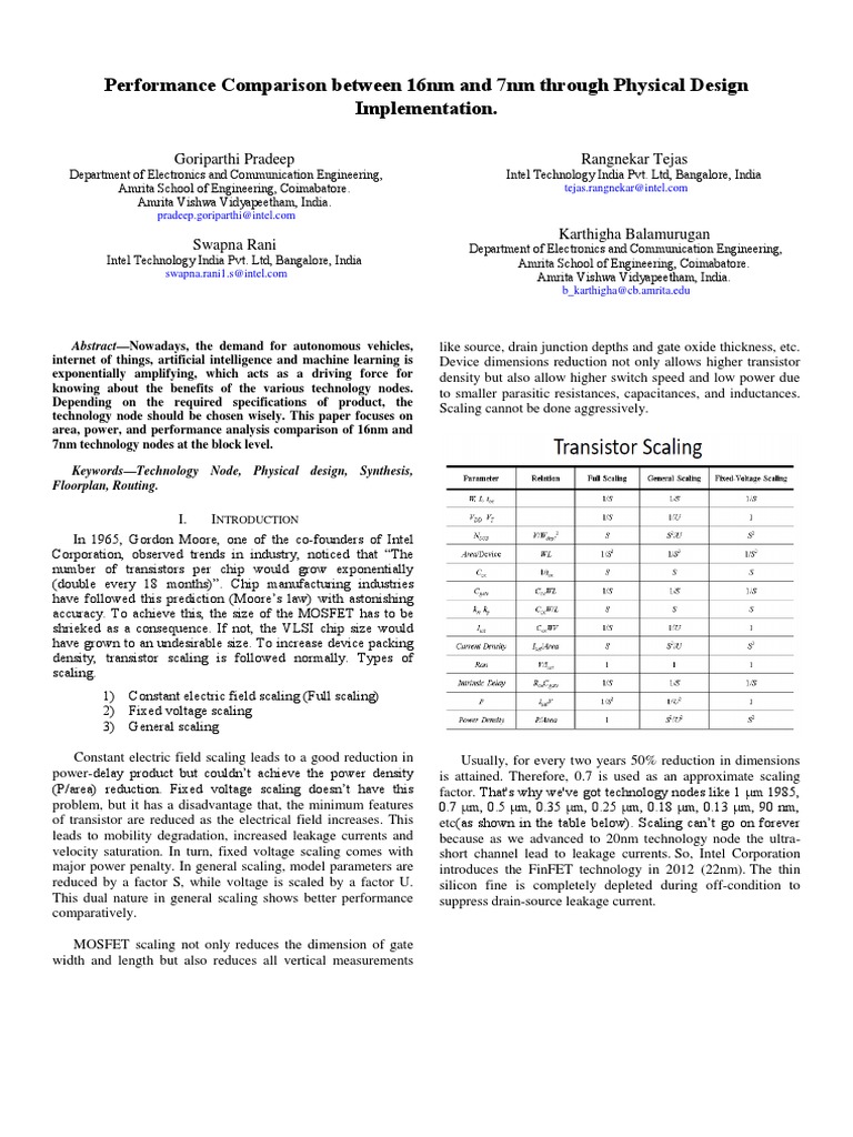 Performance Comparison Between 16nm and 7nm Through Physical Design ...