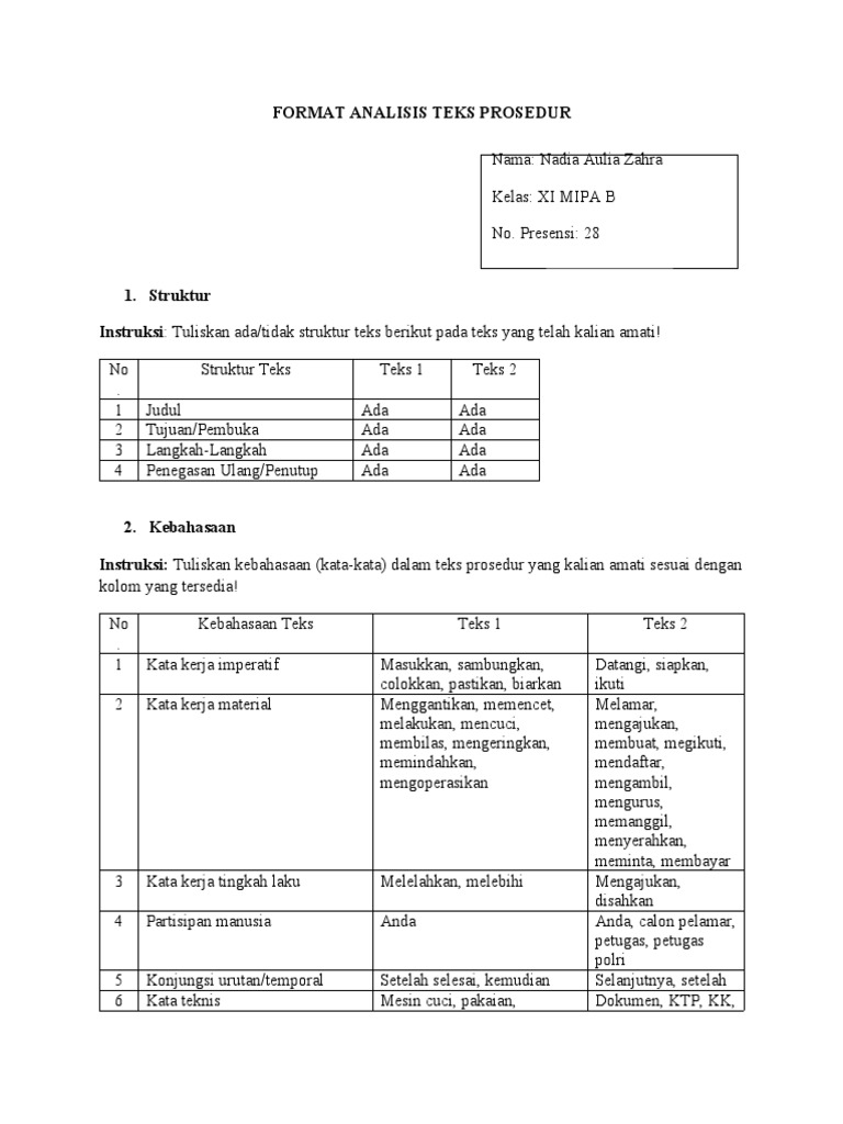 Format Analisis Teks Prosedur | PDF