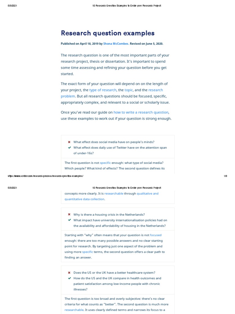 10 Research Question Examples To Guide Your Research Project | PDF ...
