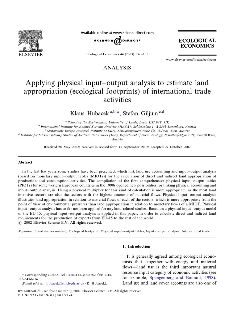 Applying Physical Input Output Analysis Pdf Input Output Model Matrix Mathematics