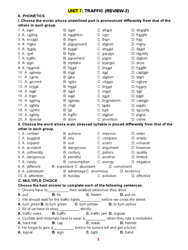 E7 Unit 7-2 | PDF | Speed Limit | Traffic