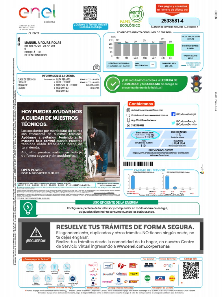 Codensa Julio 2021 Ap 401-402 25335814 | PDF | Energia electrica | Electromagnetismo