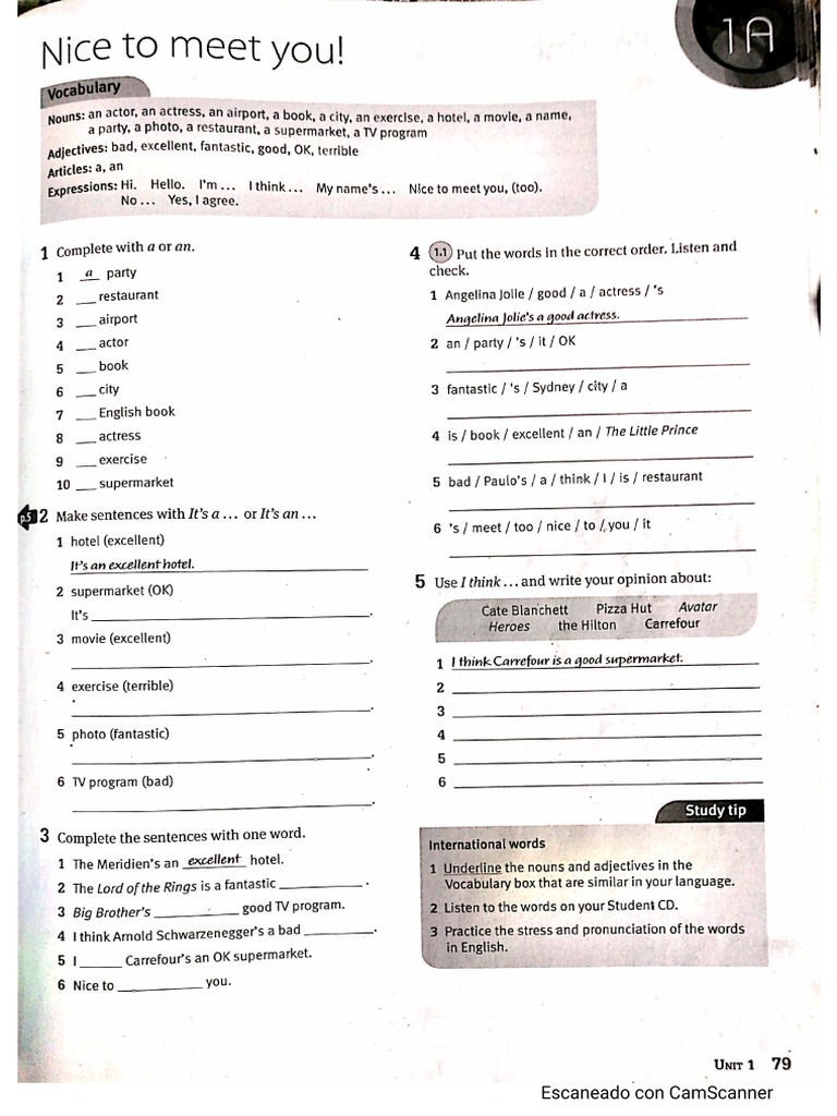 Workbook Unit 1 | PDF