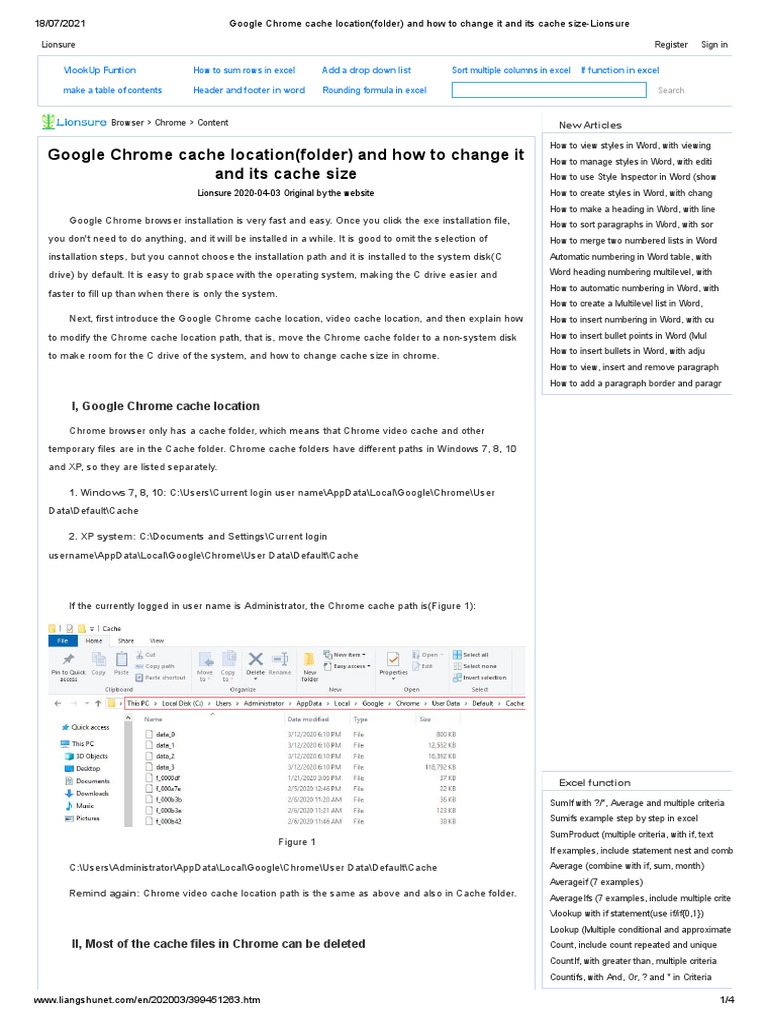 Google Chrome Cache Location (Folder) and How To Change It and Its Cache Size-Lionsure | PDF ...
