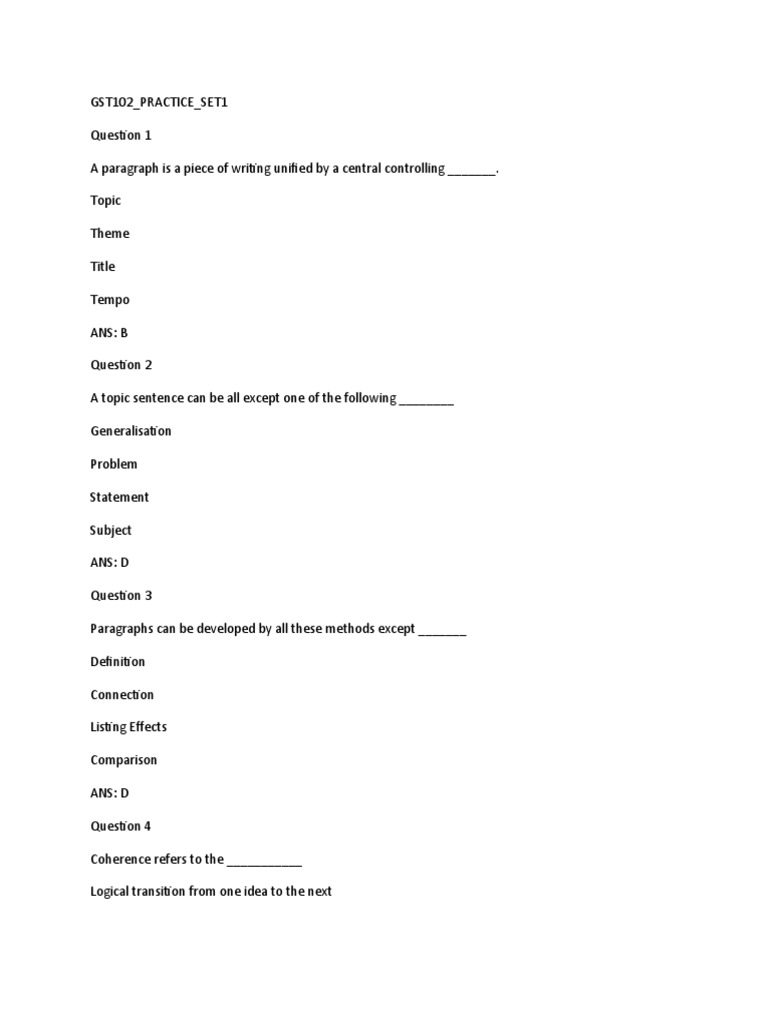 GST102 Practice | Download Free PDF | Question | Linguistic Typology