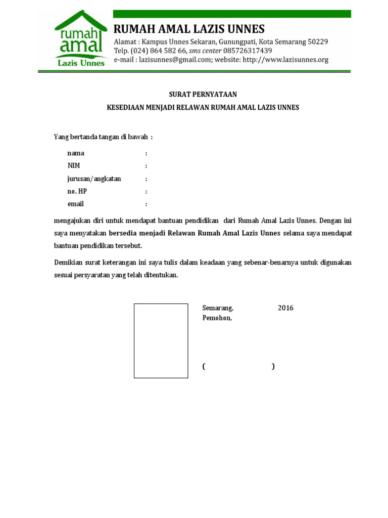 Surat Kesediaan Menjadi Relawan | PDF