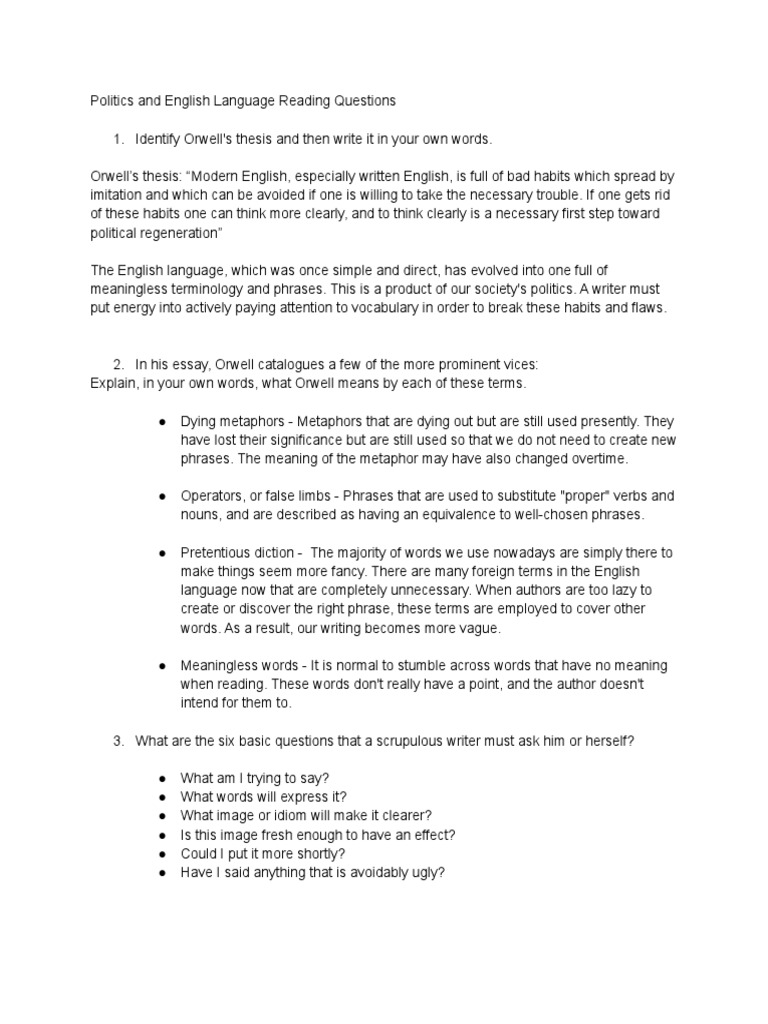 Orwell's Politics and Language Analysis | PDF | English Language | Metaphor