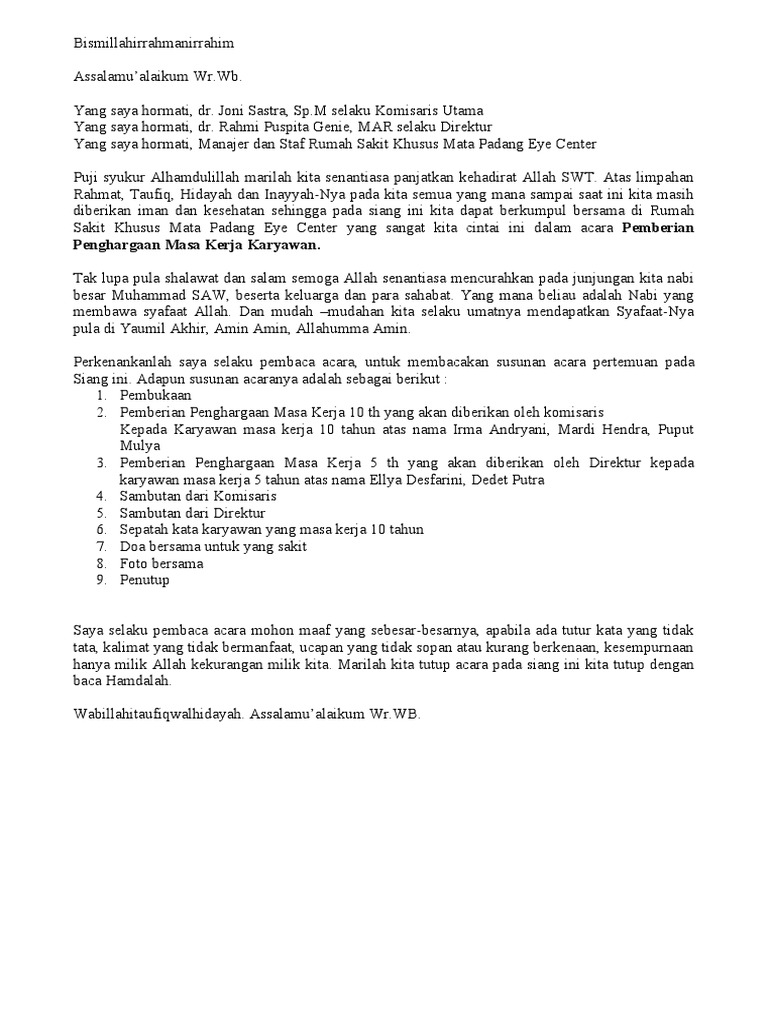 Teks Pembawa Acara Penyerahan Penghargaan Masa Kerja | PDF