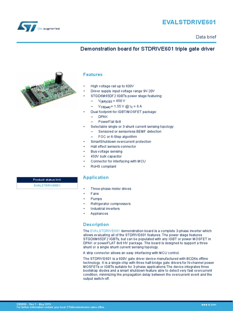 Demonstration Board For STDRIVE601 Triple Gate Driver: Evalstdrive601 ...