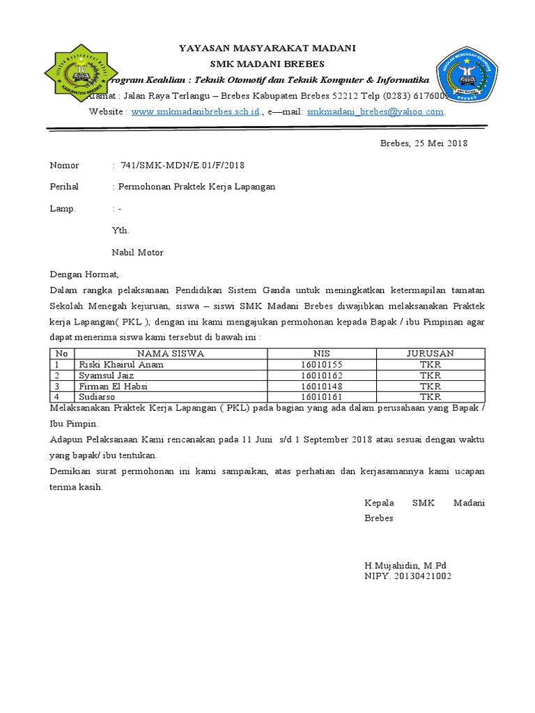 Surat Permohonan PKL | PDF