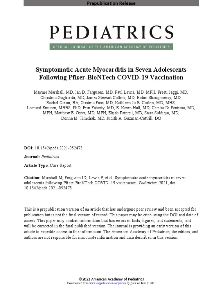 Symptomatic Acute Myocarditis in Seven Adolescents Following Pfizer ...