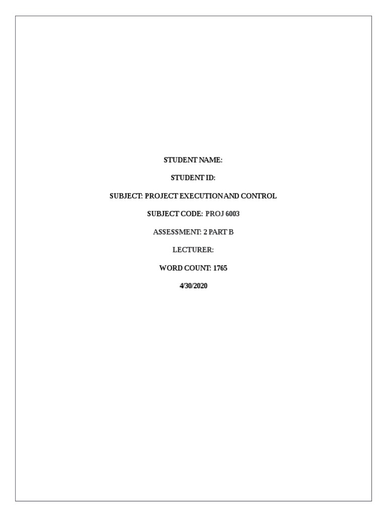 Proj 6003 Project Execution and Control Assessment 2 Part B | PDF | Risk | Risk Management