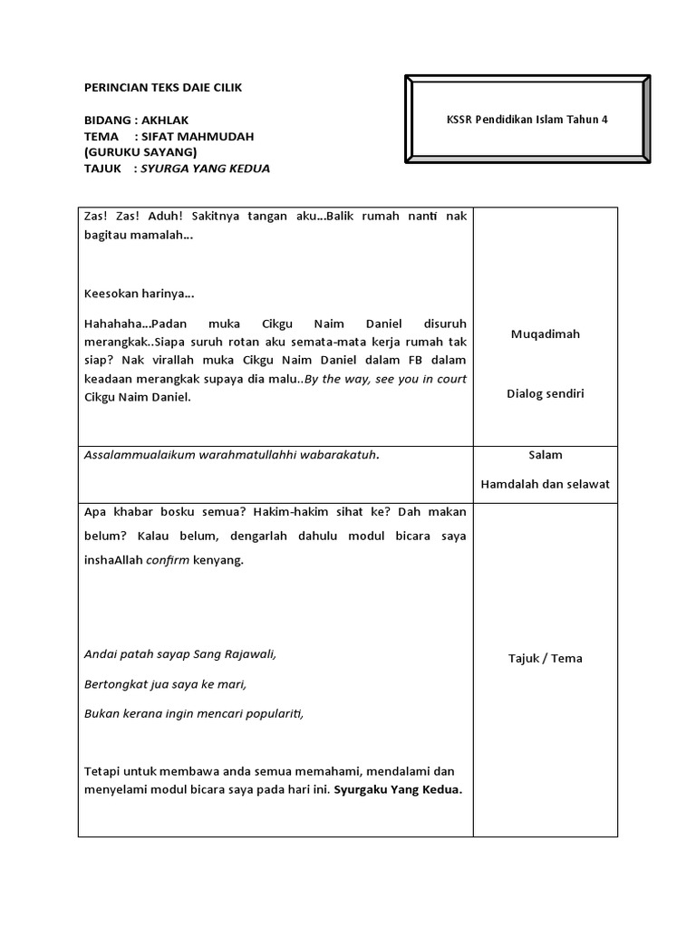 Teks Daie Cilik (LELAKI) - Syurgaku Yang Kedua | PDF
