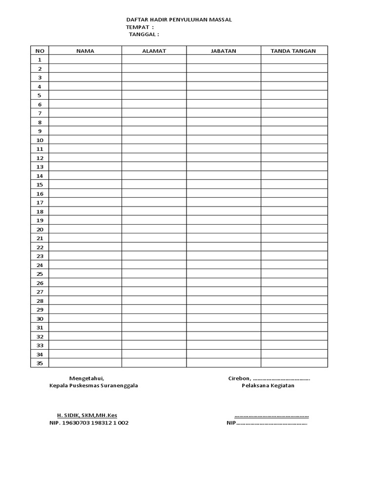 Daftar Hadir Penyuluhan | PDF