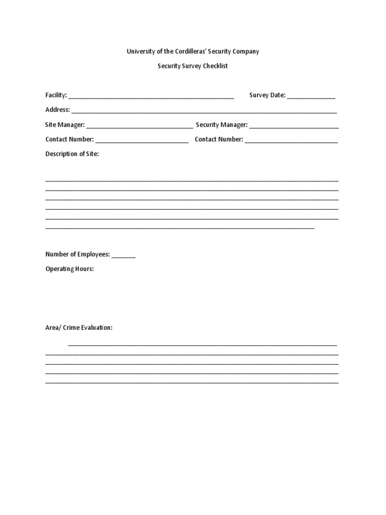 Security Survey Checklist Template | PDF | Door | Closed Circuit Television