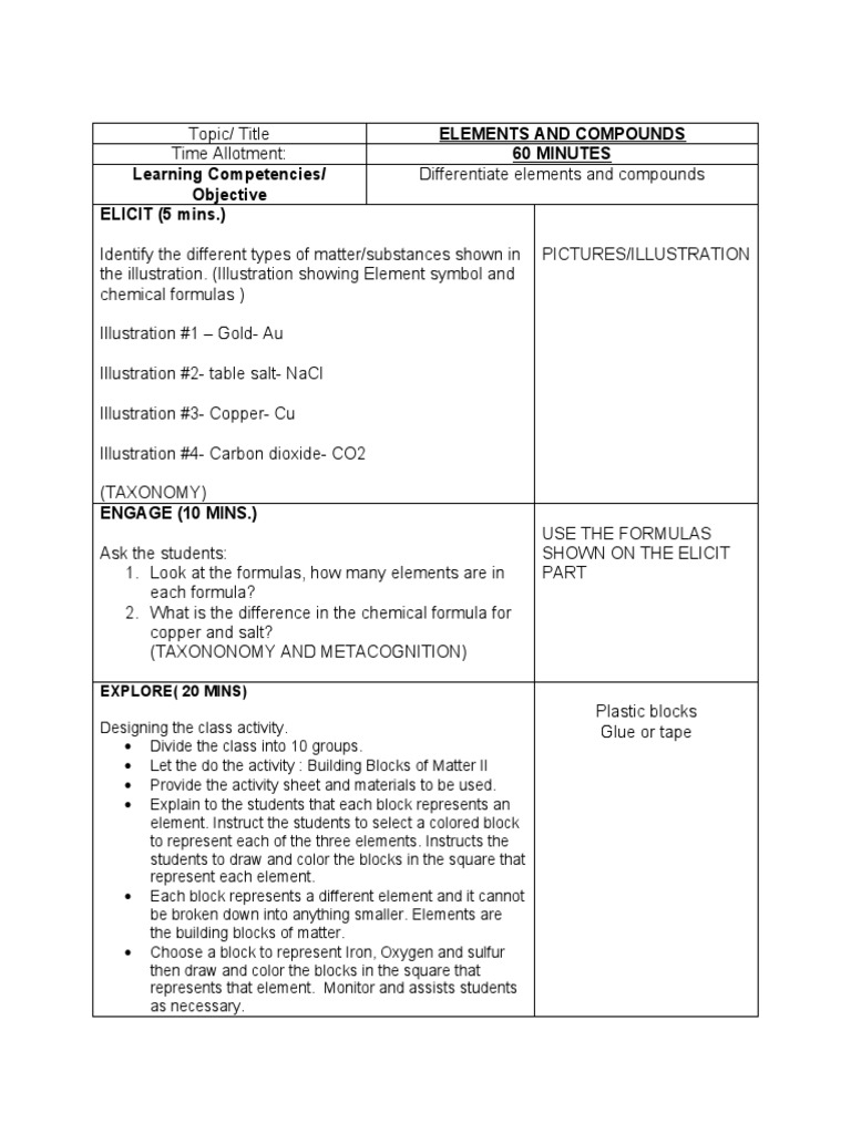 Elements and Compounds Lesson Plan | PDF | Chemical Elements | Chemical ...