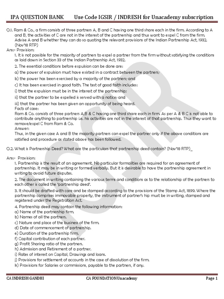 IPA QUESTION BANK Use Code IGSIR / INDRESH For Unacademy Subscription ...