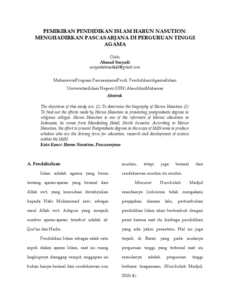 Pemikiran Pendidikan Islam Harun Nasution | PDF