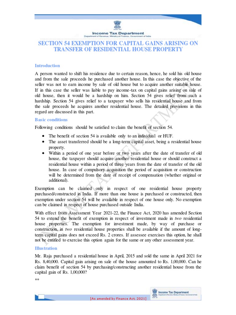 Exemption Under 54 | PDF | Capital Gain | Capital Gains Tax