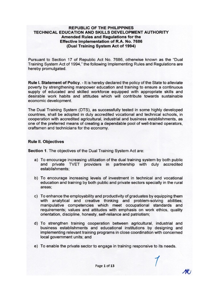 Amended Implementing Rules and Regulations of The Dual Training System ...