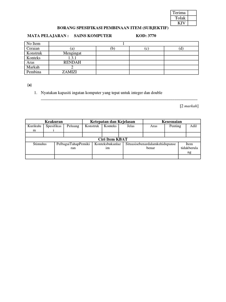 Borang Topi Kasut COMBINE | PDF