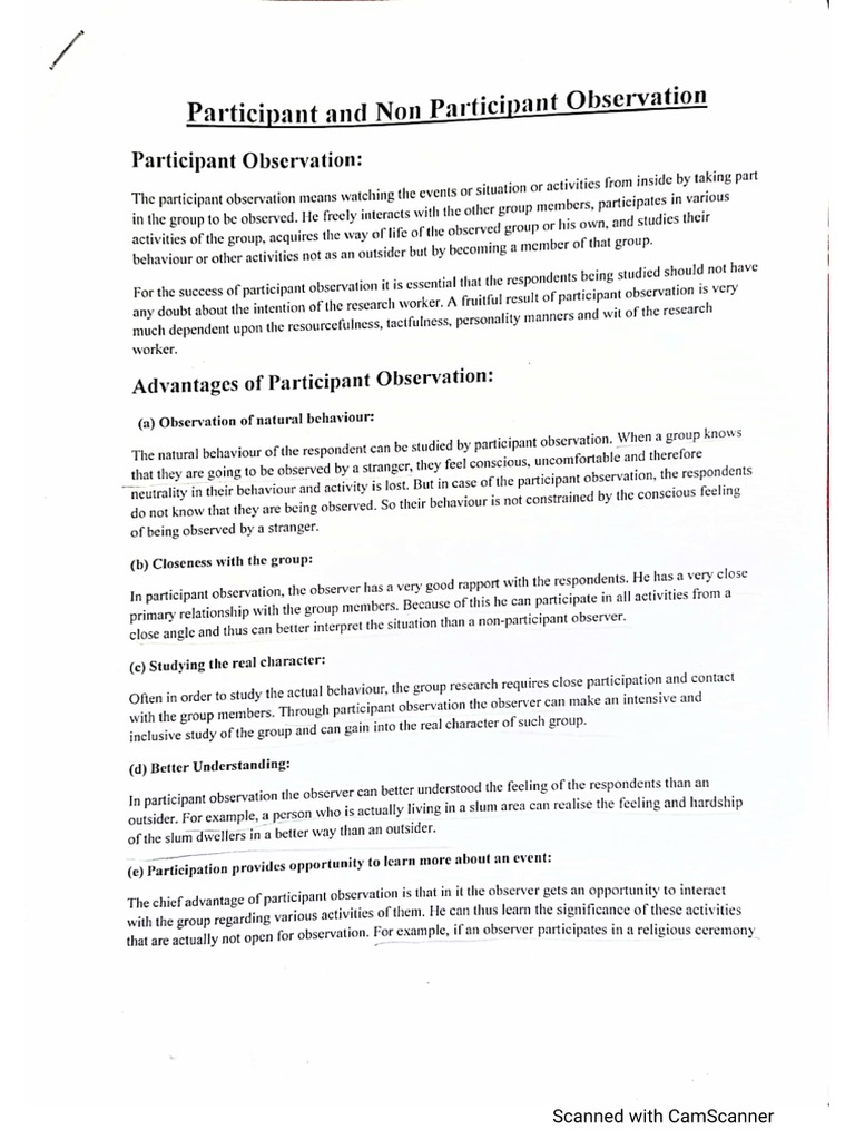 Participant and Non Participant Observation | PDF