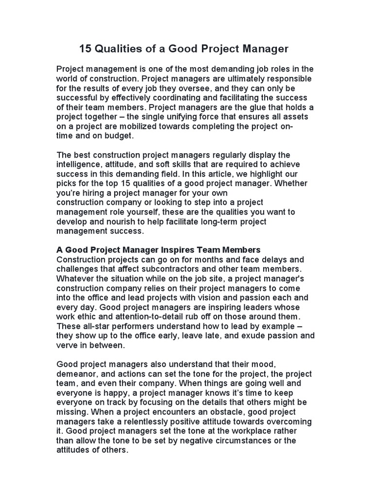 15 Qualities of A Good Project Manager | PDF | Mindset | Cognition