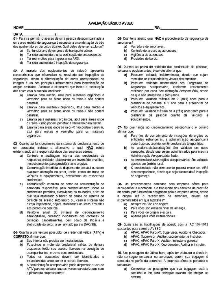 Prova Apac Atualizada | PDF | Aeroporto | Polícia