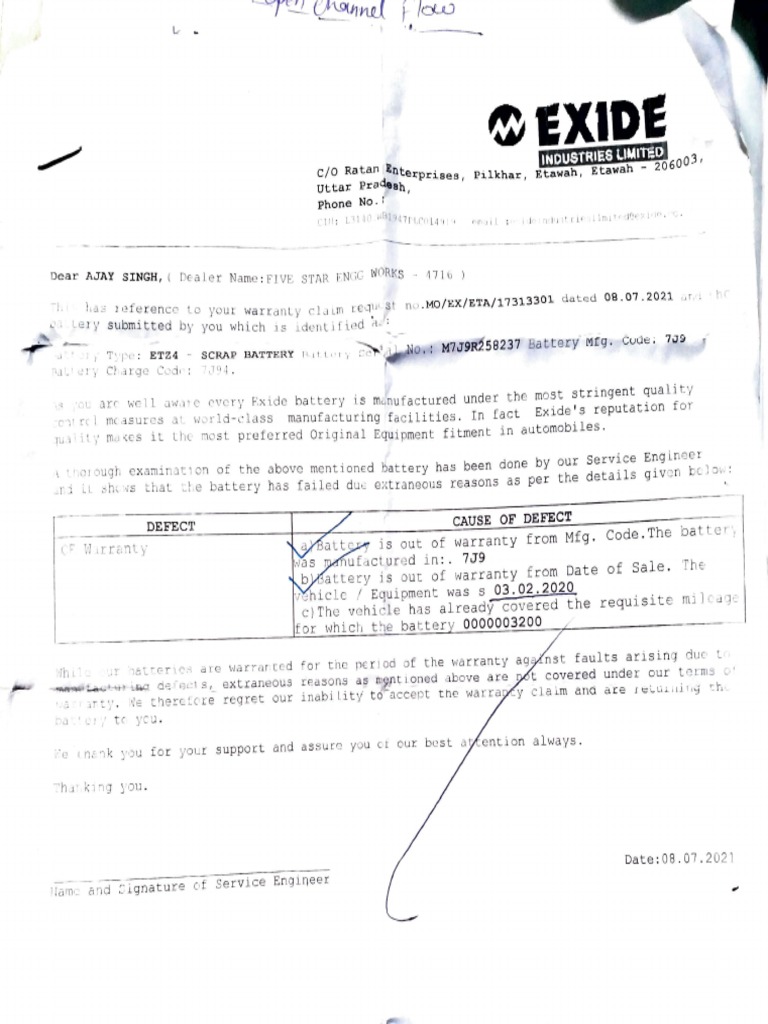 Battery Rejection Letter | PDF | Contract Law | Law Of Obligations